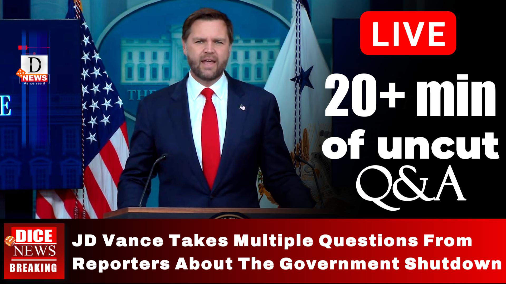 Vice President JD Vance takes questions from reporters at Karoline ...